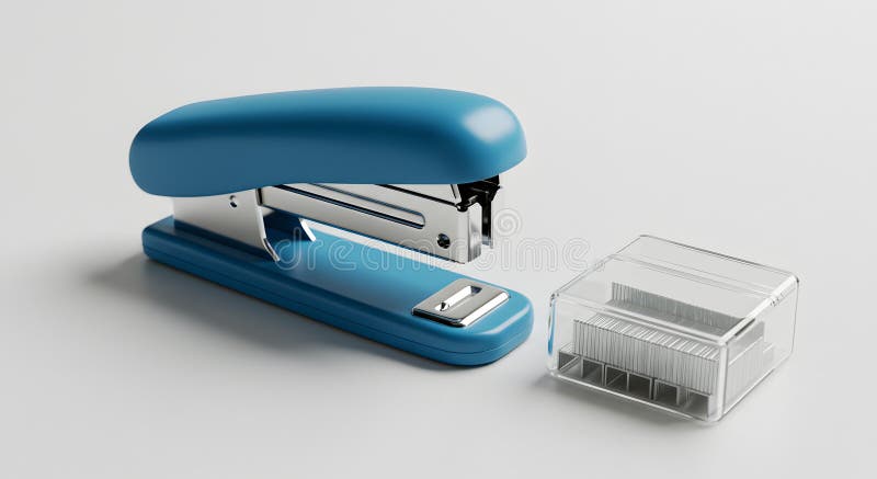 Blue Stapler and Staples on White Background Stock Illustration ...