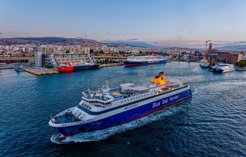 Blue Star Ferries Around Piraeus and Athens Greece Editorial ...