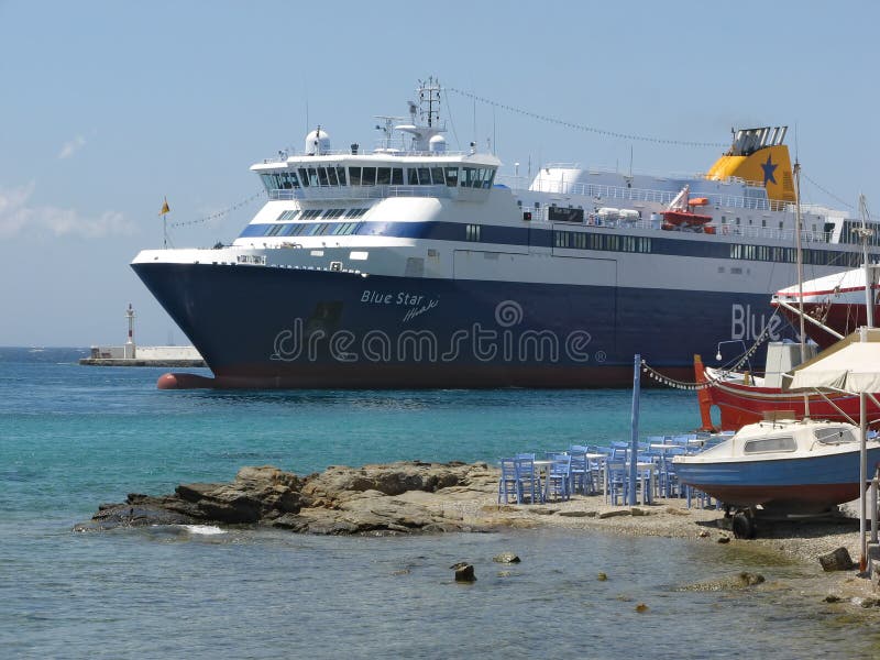 Blue Star Ithaki, Mykonos editorial photography. Image of passengers ...
