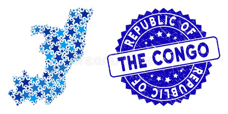 Blue Star Republic of the Congo Map Composition and Textured Seal Stock ...