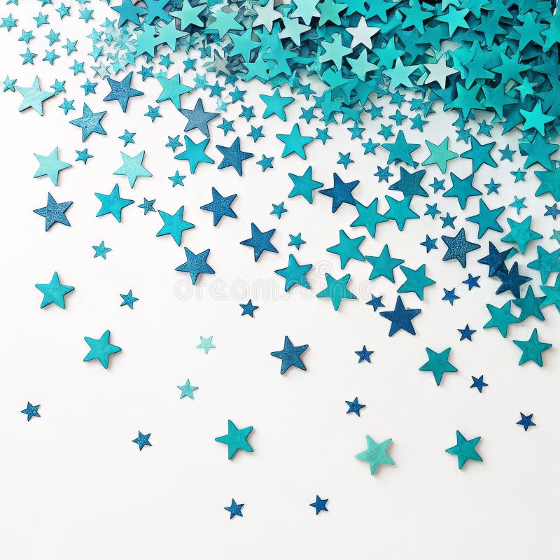 Blue Starburst Gradient Teal Stars Scattered on White Background ...