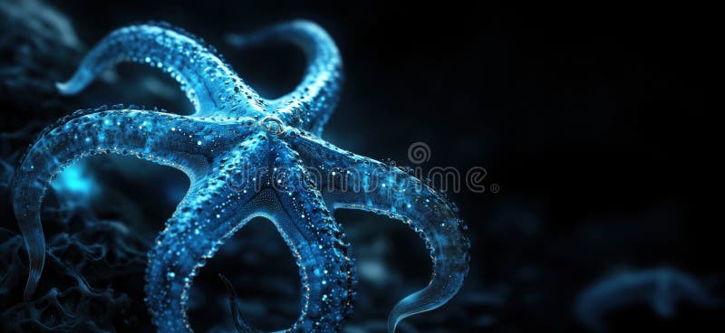 Blue Starfish Underwater with Glowing Details and Dark Background Stock ...