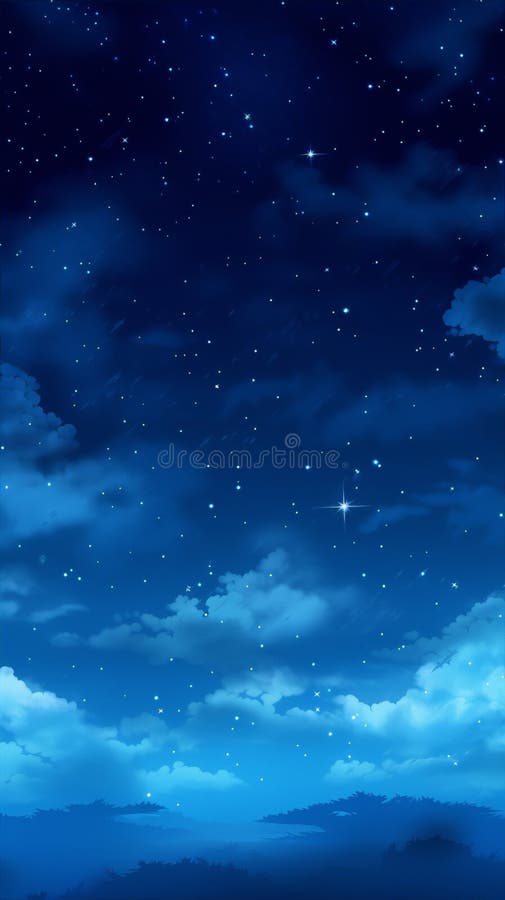 Blue Starry Night Sky with Clouds in Cartoon Style Stock Illustration ...
