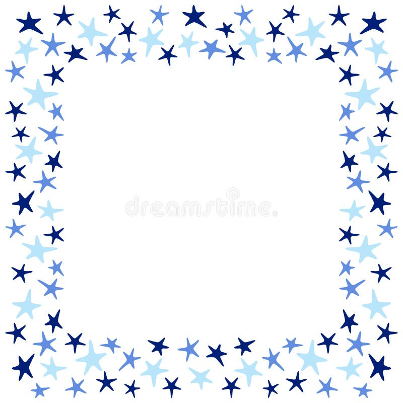 Blue Stars on a White Background. Hand-drawn Square Frame. Greeting ...