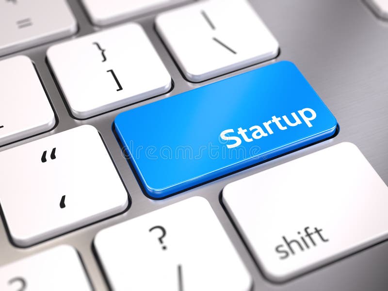 Blue Startup Button on Keyboard - Start Up Concept Stock Illustration ...