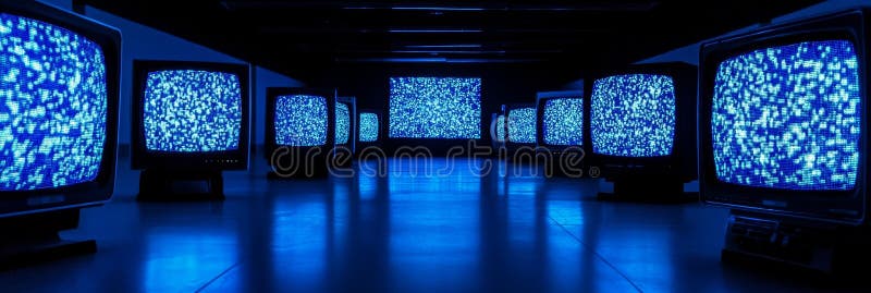 Blue Static Television Array Multiple Vintage Televisions Displaying ...