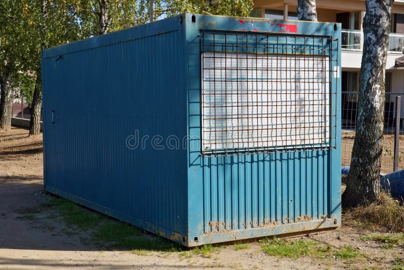 Blue Steel Container are Installed Near Construction Site Stock Photo ...