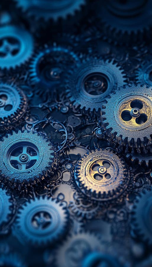 Blue Steel Gears, Abstract Industrial Background, Teamwork, Engineering ...