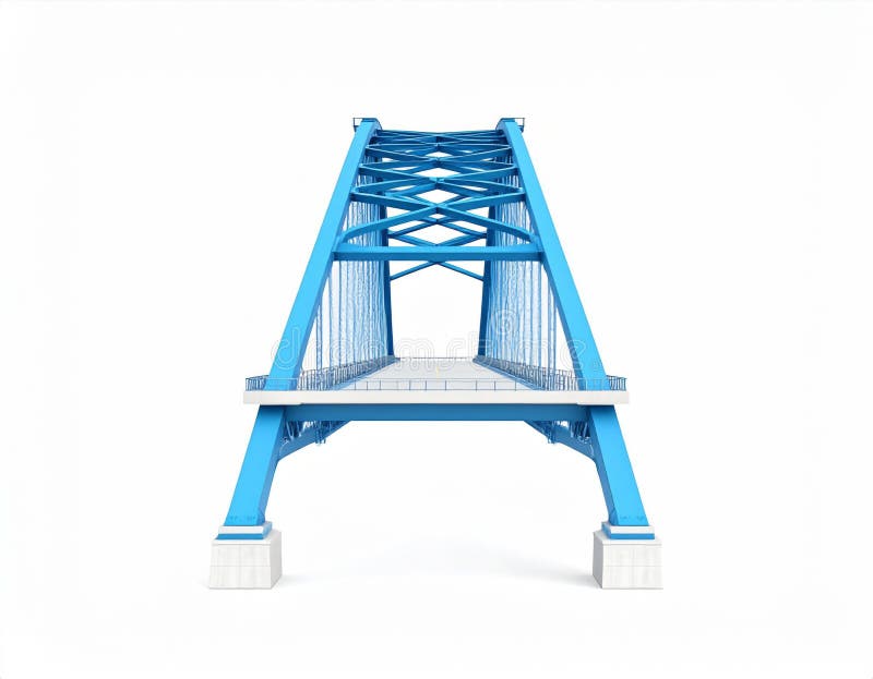 Blue Steel Truss Bridge Model on White Background Stock Illustration ...