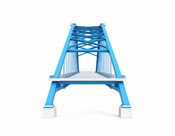 Blue Steel Truss Bridge Model on White Background Stock Illustration ...