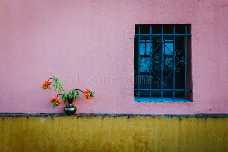 Blue Steel Window Frame stock photo. Image of flowers - 112878256