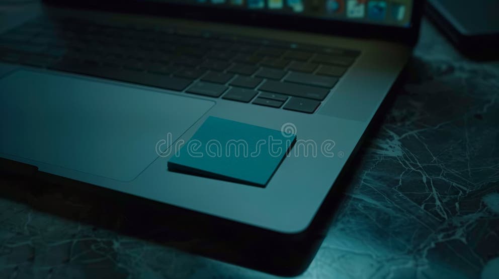 Blue Sticky Note on Laptop Screen with Plain Background Stock ...