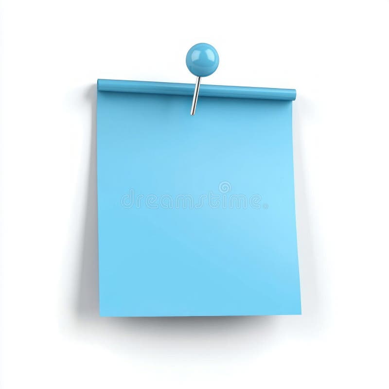 Blue Sticky Note with Push Pin on White Background Stock Illustration ...
