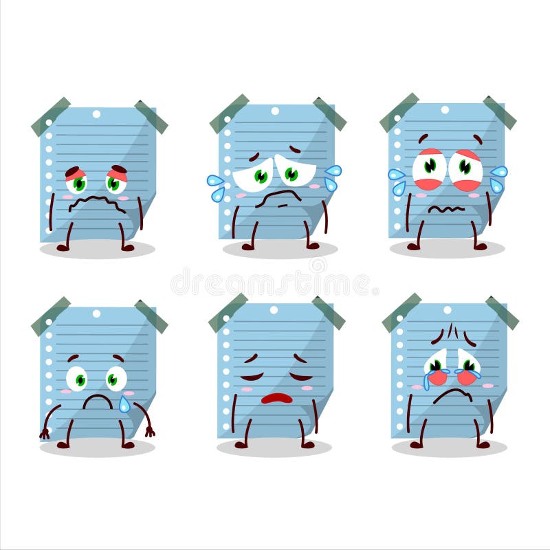 Blue Sticky Notes Cartoon Character with Sad Expression Stock Vector ...