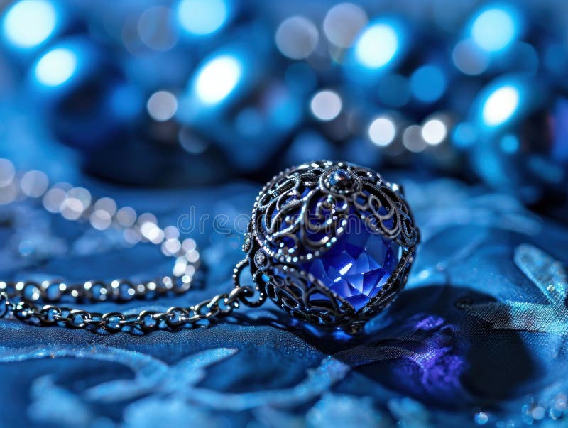 A blue stone on a chain stock illustration. Illustration of stone ...