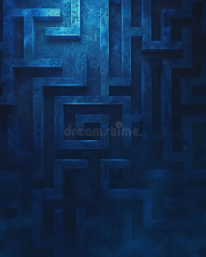 Blue Stone Maze with Complex Pattern and Glowing Shadows Stock ...