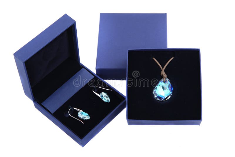 Blue Stone Pendant and Earring in Blue Present Box Stock Image - Image ...