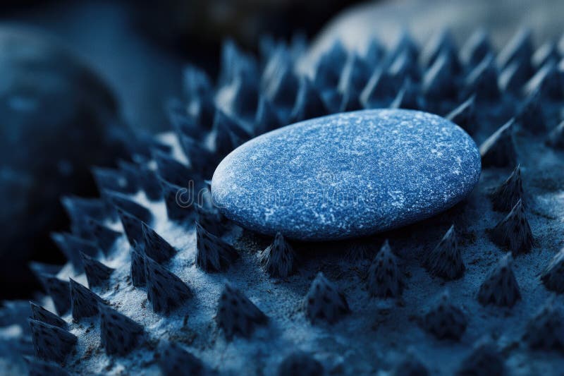 A Blue Stone Sits Atop a Stack of Sharp Metal Spikes Stock Image ...