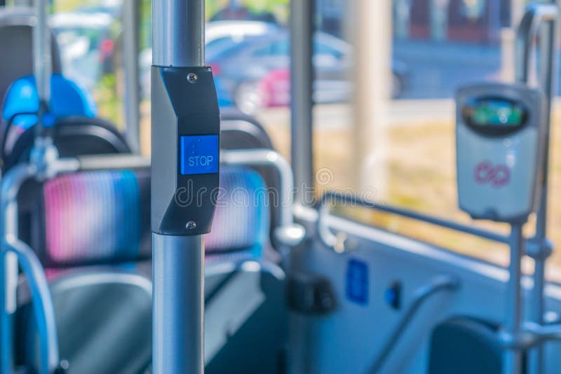 Stop button on a Dutch bus stock image. Image of netherlands - 154585019
