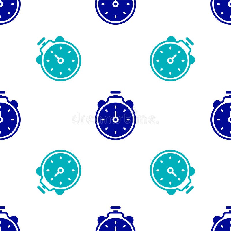 Blue Stopwatch Icon Isolated Seamless Pattern on White Background. Time ...