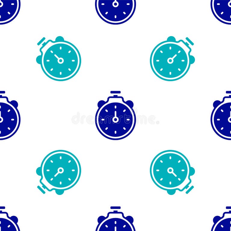 Blue Stopwatch Icon Isolated Seamless Pattern on White Background. Time ...