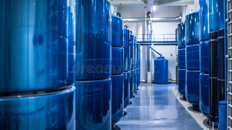 Blue Storage Tanks in a Clean Modern Manufacturing Facility Stock ...