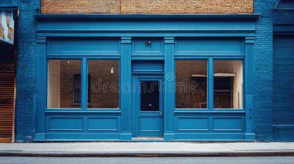 Blue Storefront with a Door and Windows Stock Photo - Image of urban ...