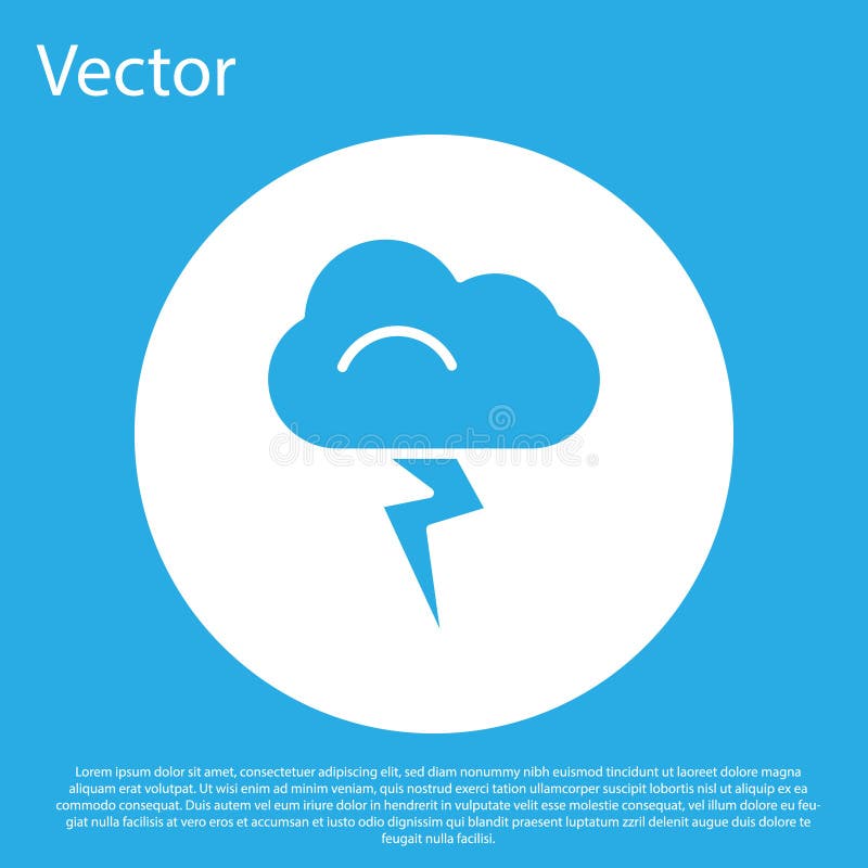 Blue Storm Icon Isolated on Blue Background. Cloud and Lightning Sign ...