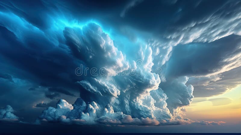 Blue Stormy Clouds Blown by the Strong Wind Across the Sky at Evening ...