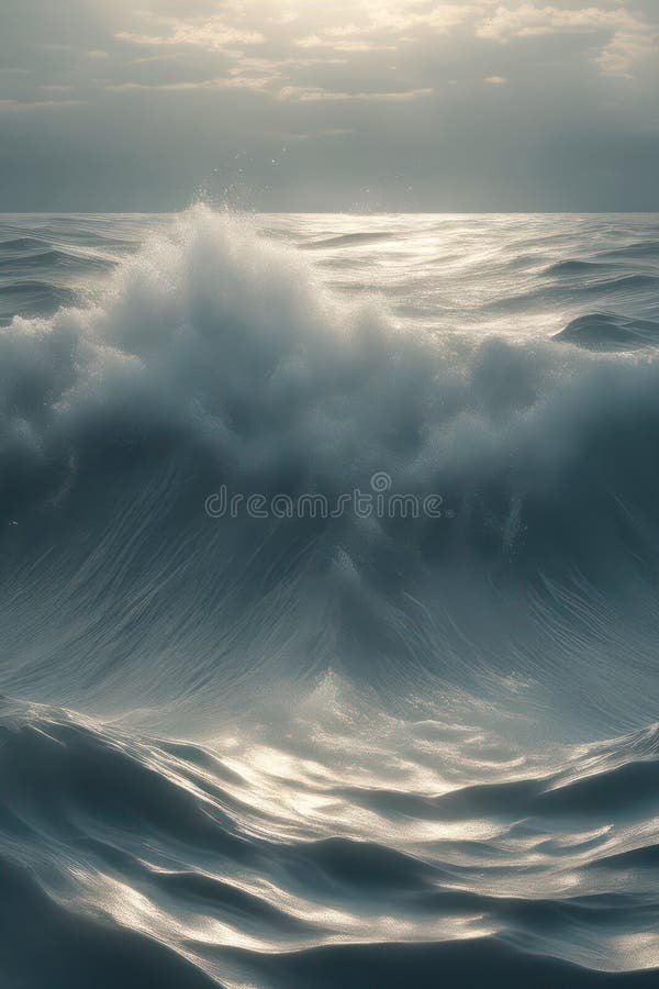 Blue Stormy Wave in the Ocean. Color Illustration. Stock Illustration ...