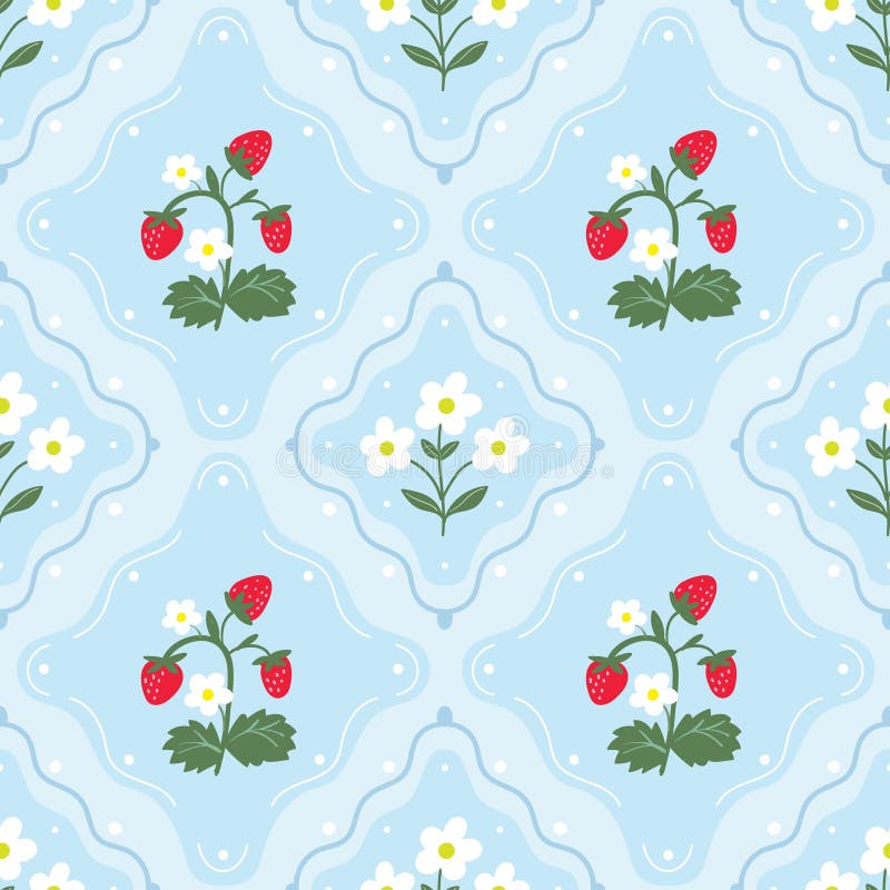 Strawberries and Flowers Seamless Pattern, Vintage Spring and Summer ...