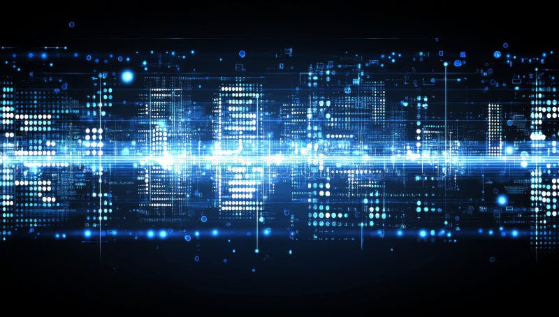 A Blue Stream of Digital Data is Set Against a Futuristic City ...