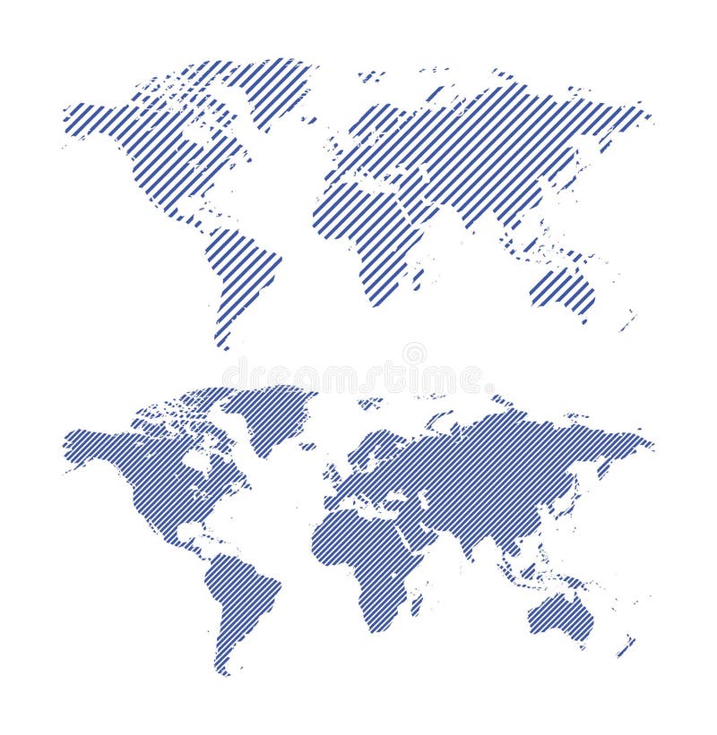 Blue Striped Vector Maps of World Stock Vector - Illustration of ...