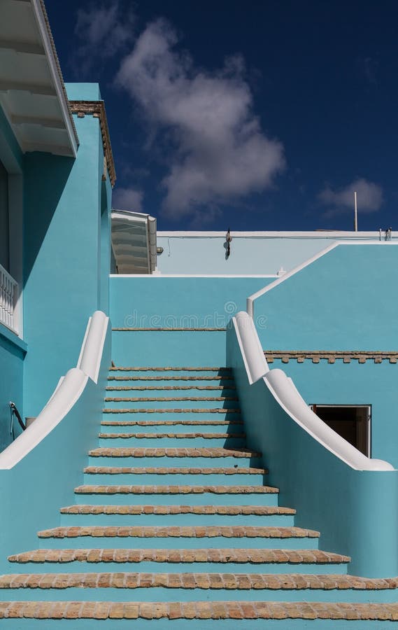 Blue Stucco and Brick Steps Stock Photo - Image of exterior, rough ...