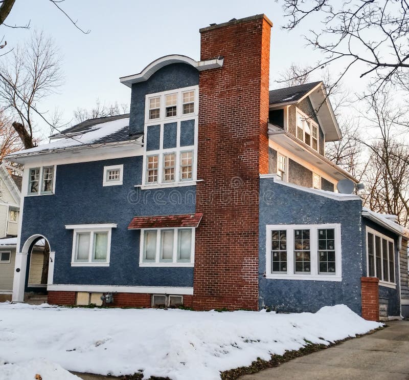 Blue Stucco Home with White Trim Stock Photo - Image of blue, white ...