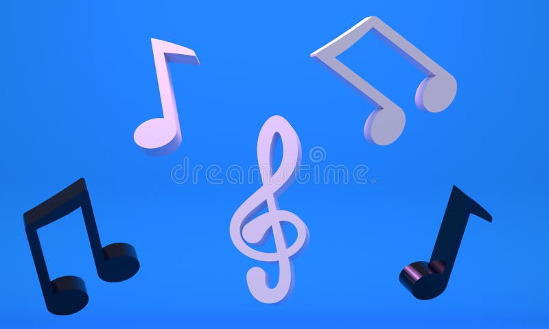 Blue Studio Background with Flying Musical Shiny Notes. 3d Rendering ...