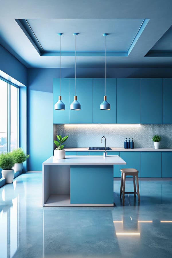 Blue Studio Background with Shadows and Interior Elements Stock ...