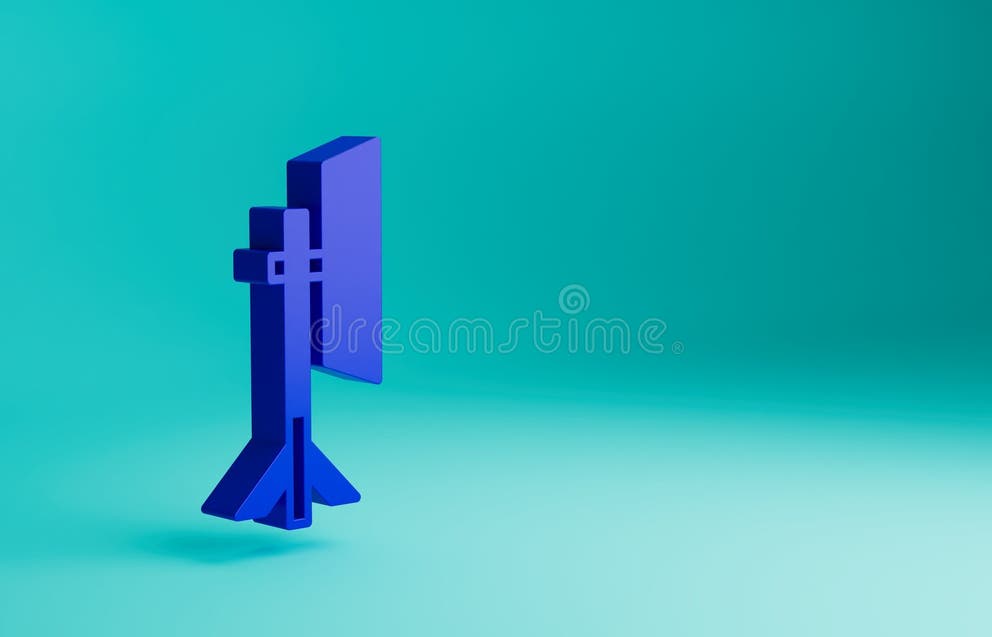 Blue Studio Light Bulb in Softbox Icon Isolated on Blue Background. Shadow Reflection Design ...