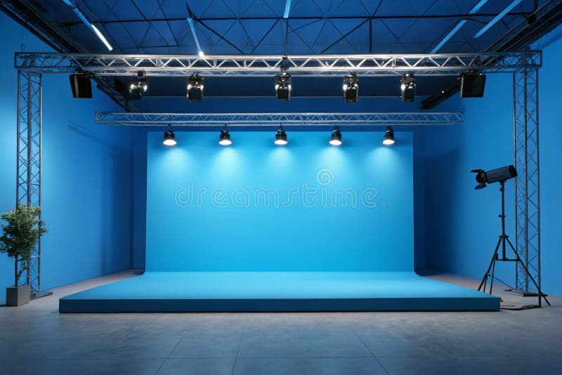 Blue Studio Room with Limbo Light Backdrop Stock Illustration ...