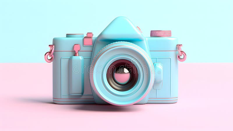 Blue Stylish Retro Camera on a Blue Background. Stock Image - Image of ...