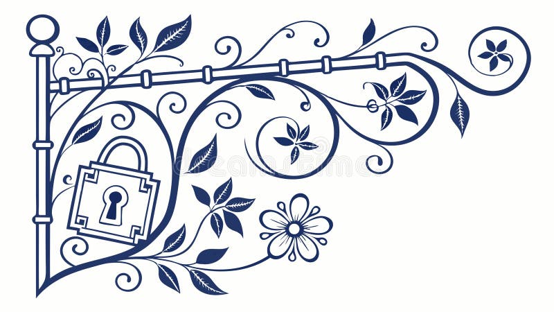 Blue Stylized Corner Element with Ribbons and Leaf Accents, Vector ...