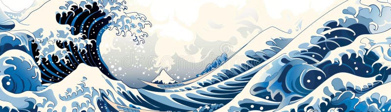 Blue Stylized Traditional Japanese Wave Pattern Stock Illustration ...