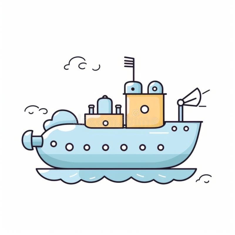 Playful Cartoon Ship with Bold Outlines and Simple, Colorful ...