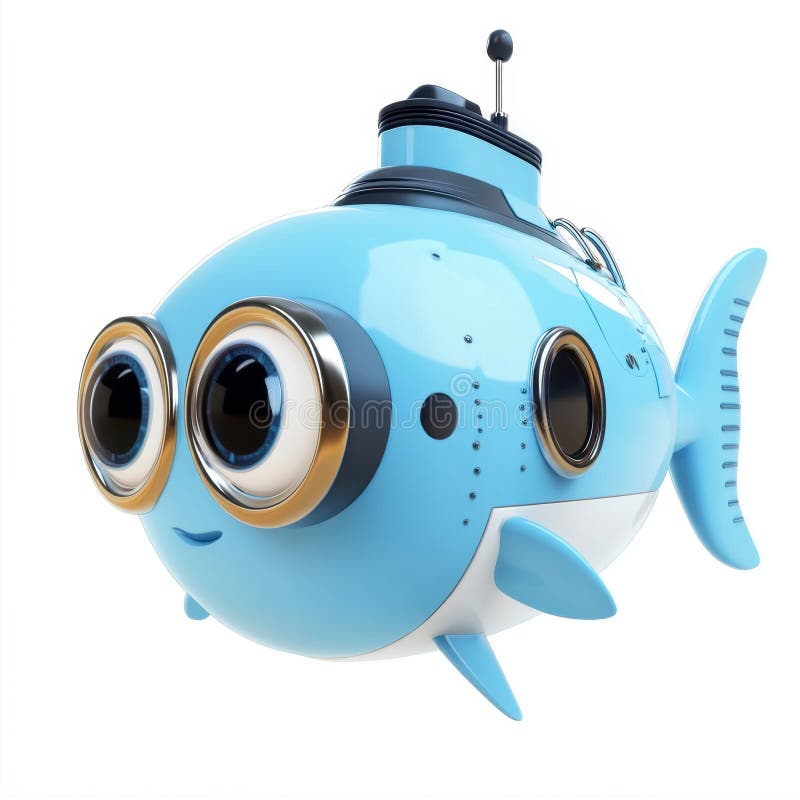 A Blue Submarine with a Fish Face and Gold Eyes Stock Illustration ...