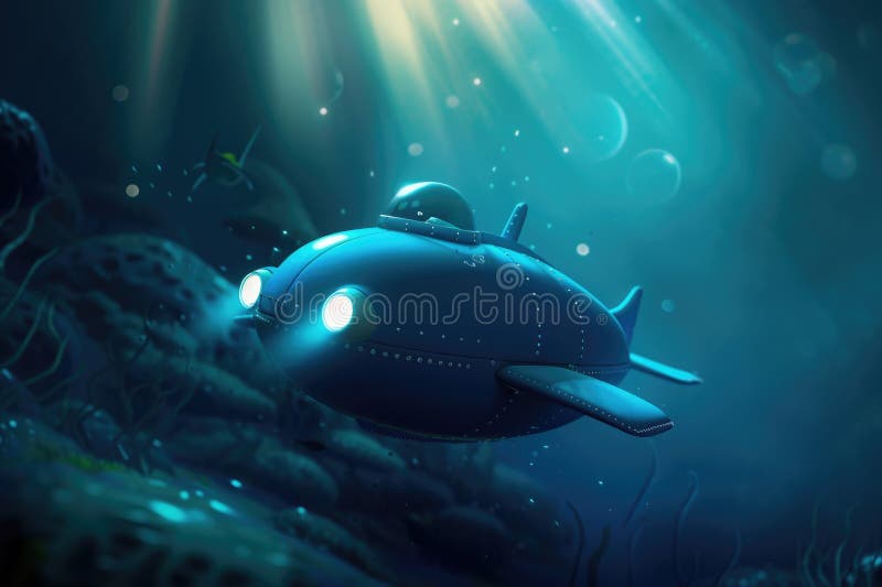 A Blue Submarine Floating in the Ocean, Suitable for Use As an ...