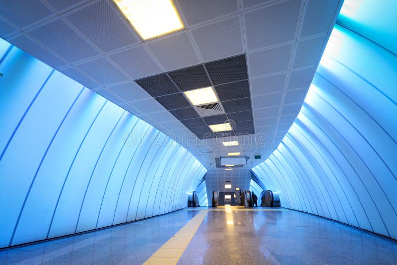 Blue Subway Corridor stock photo. Image of urban, rail - 203347174