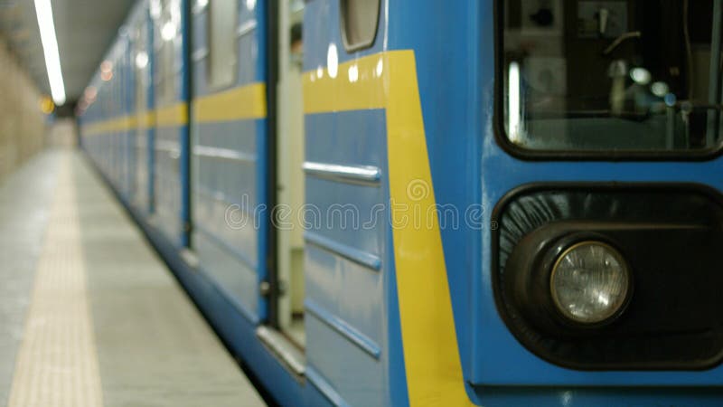 Blue Subway Train Close Up. Stock Photo - Image of exit, public: 148768904