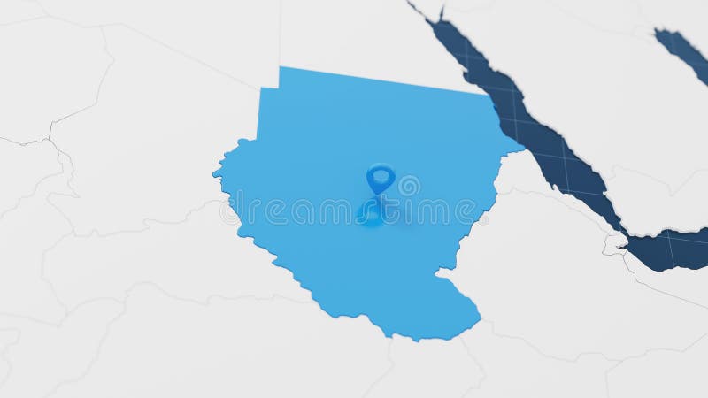 Blue Sudan 3d Map with Pointer Pin Surrounded with Other Countries in ...