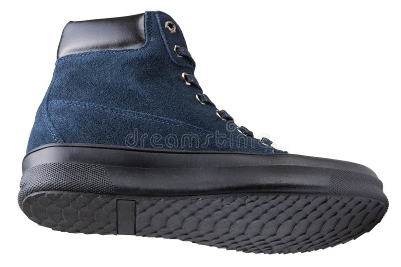 Suede Black Boot with Strap and Buckle, Sole with Deep Tread, on a ...