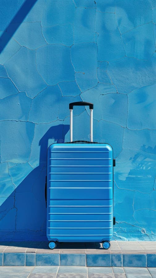 Blue Suitcase Against Blue Wall Stock Photo - Image of lightweight ...